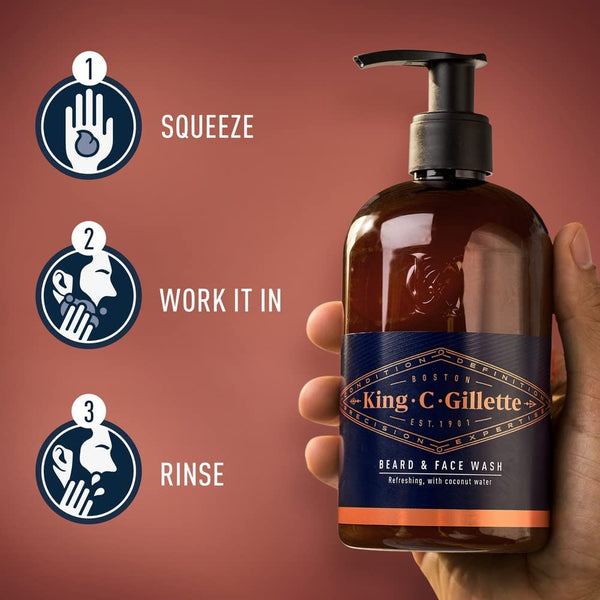 King C Gillette Beard Shampoo & Face Wash 350 ml with Coconut Water, A ...