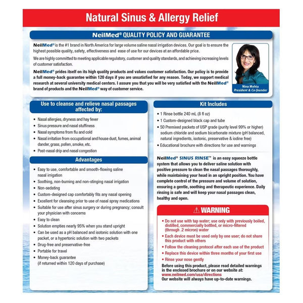 NeilMed Sinus Rinse All Natural Sinus Relief Kit - 60 Premixed Sachets ...